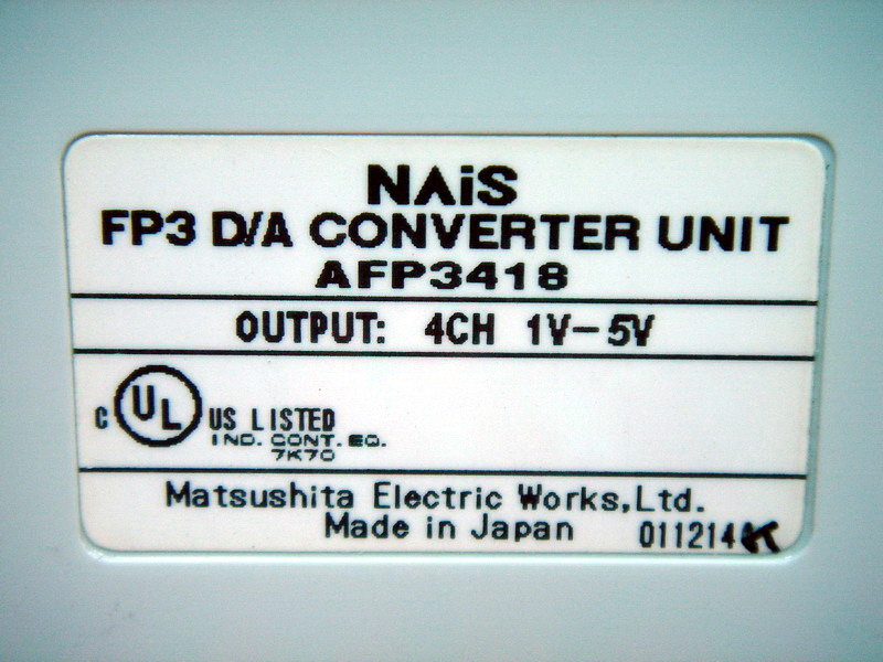 MATSUSHITA NAiS FP3 D/A CONVERTER UNIT AFP3418 - PLC DCS SERVO Control MOTOR POWER SUPPLY IPC ROBOT